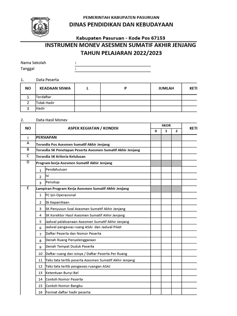 Instrumen Monev Asesmen Sumatif Akhir Jenjang | PDF