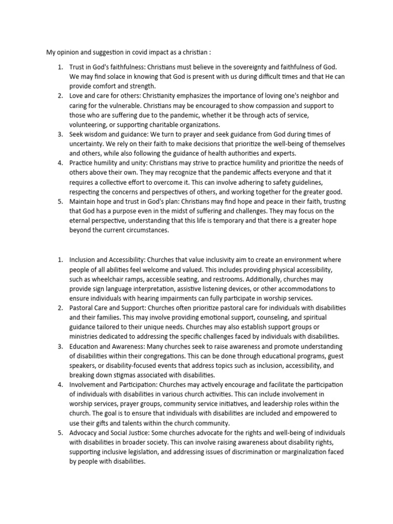 My Opinion and Suggestion in Covid Impact As A Christian | PDF ...