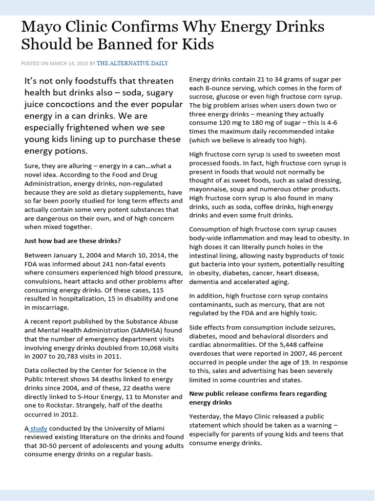1, Energy Drinks Article and Questions | PDF | Fructose | Sugar