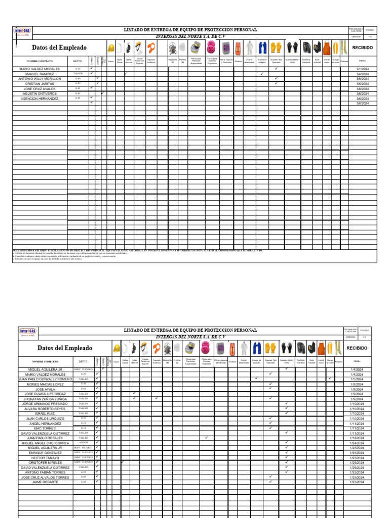 Lista de Entrega de EPP | Descargar gratis PDF | Guante