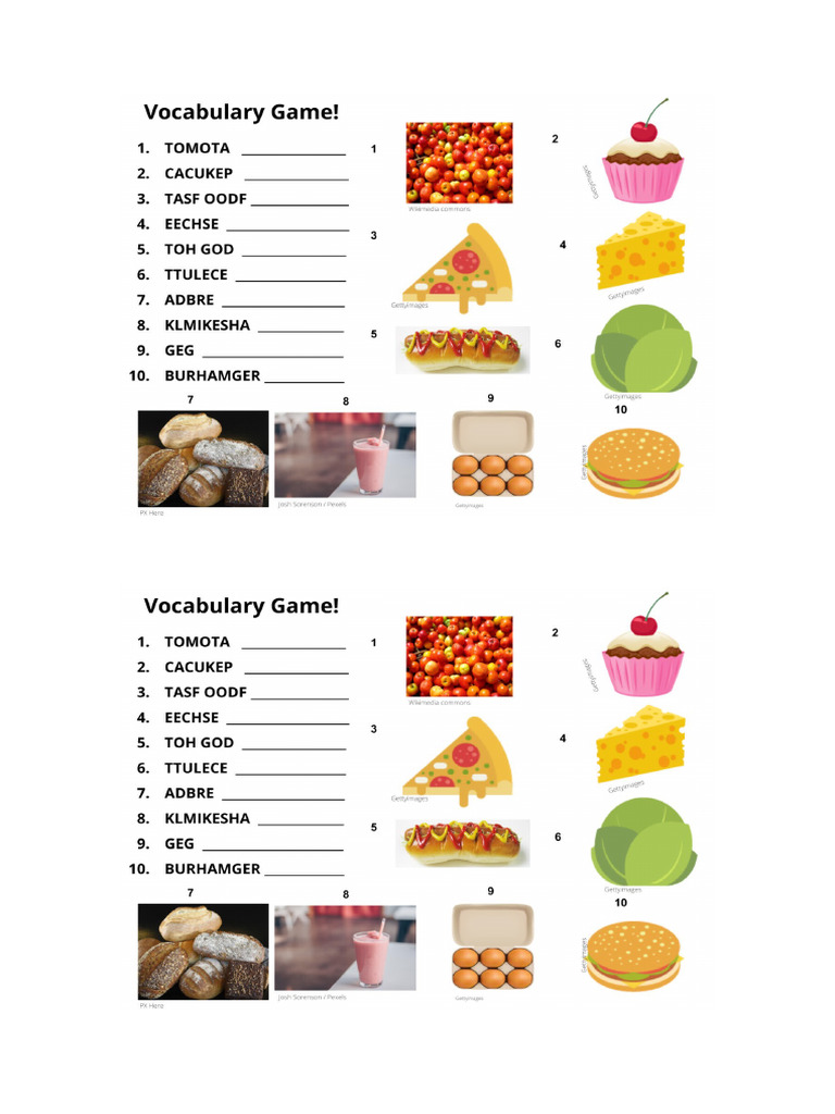 Vocabulary Game 6º Ano | PDF