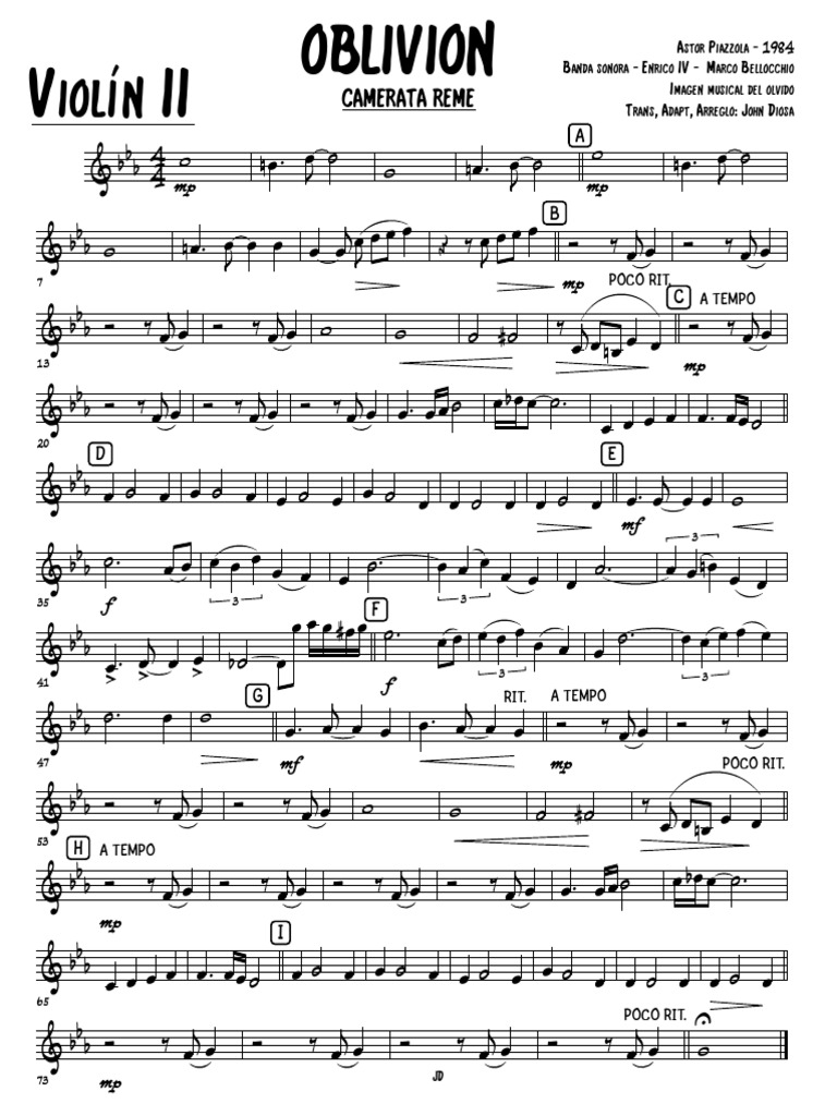 Correos Electrã Nicos 3. OBLIVION - PACHO FLOREZ - Violin II | PDF