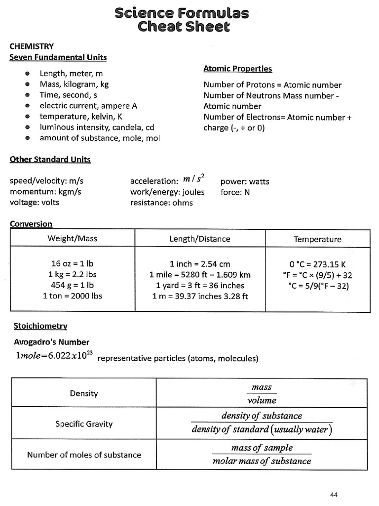 Science Formulas | PDF
