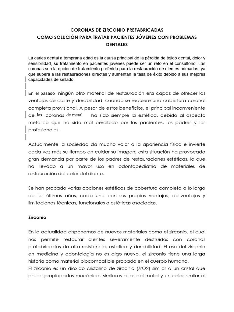 Coronas Prefabricadas de Zirconio | PDF | Odontología | Diente