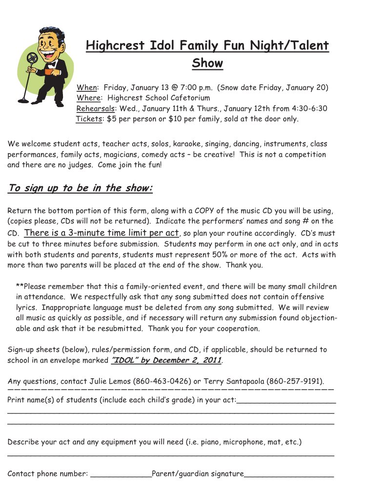 Highcrest Family Talent Night | PDF | Art