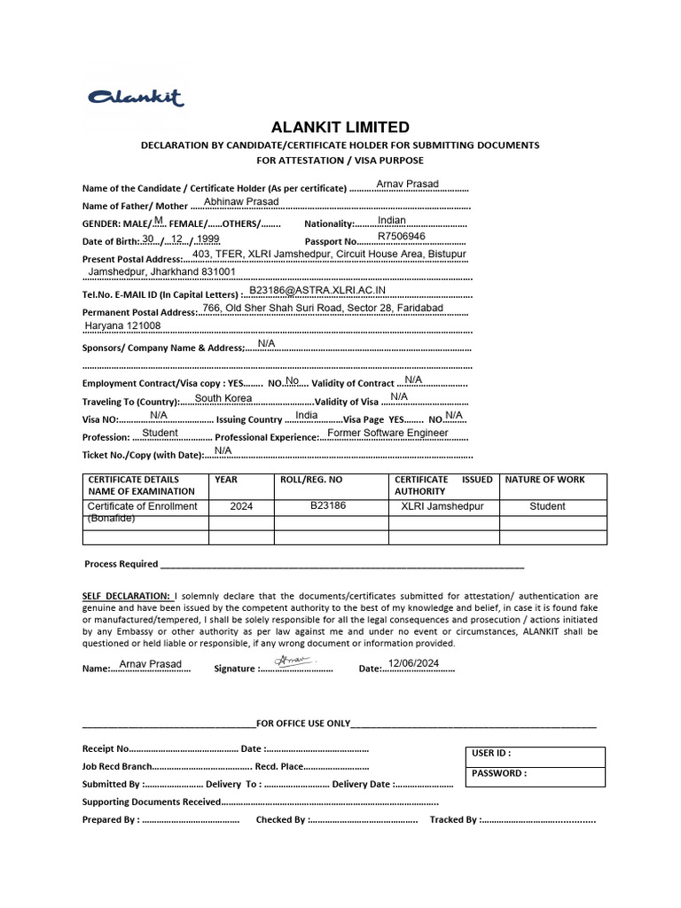 DECLARATION_FORM (1) | Download Free PDF | Government And Personhood
