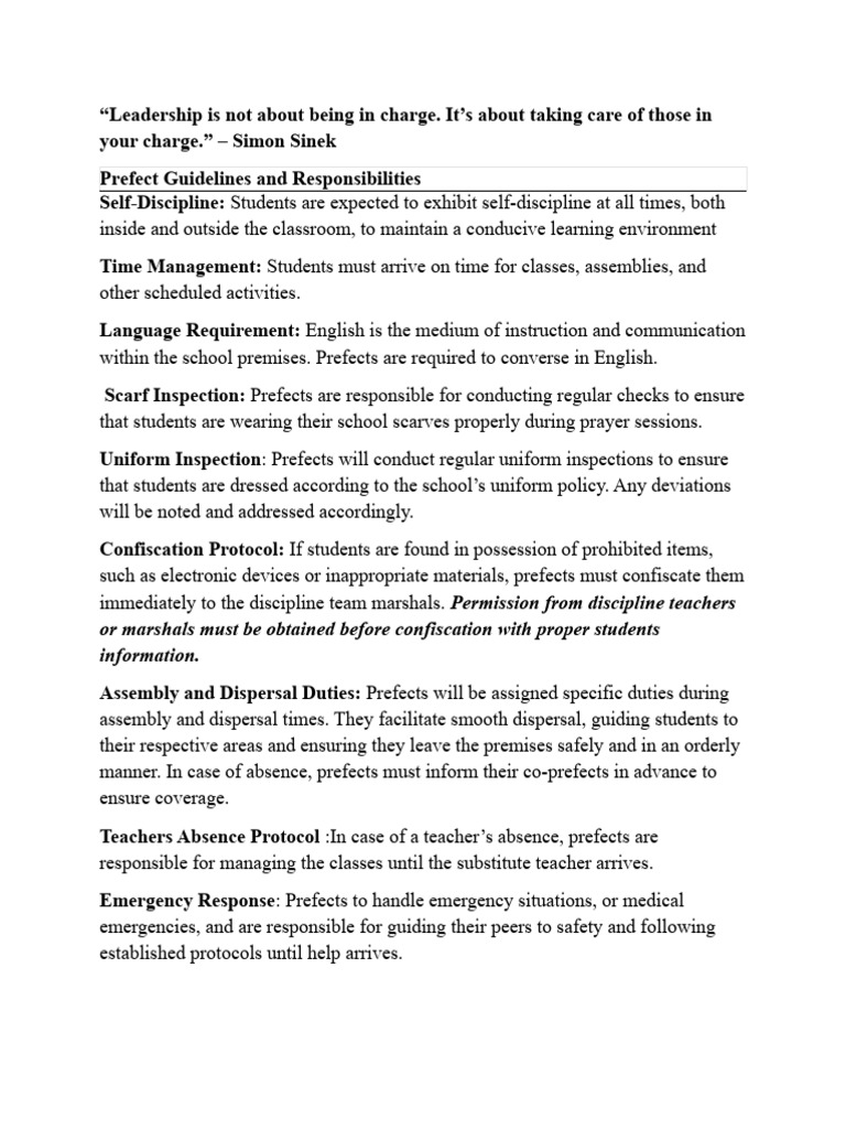 Prefect Duties and Guidelines | PDF | Disciplines | Teachers