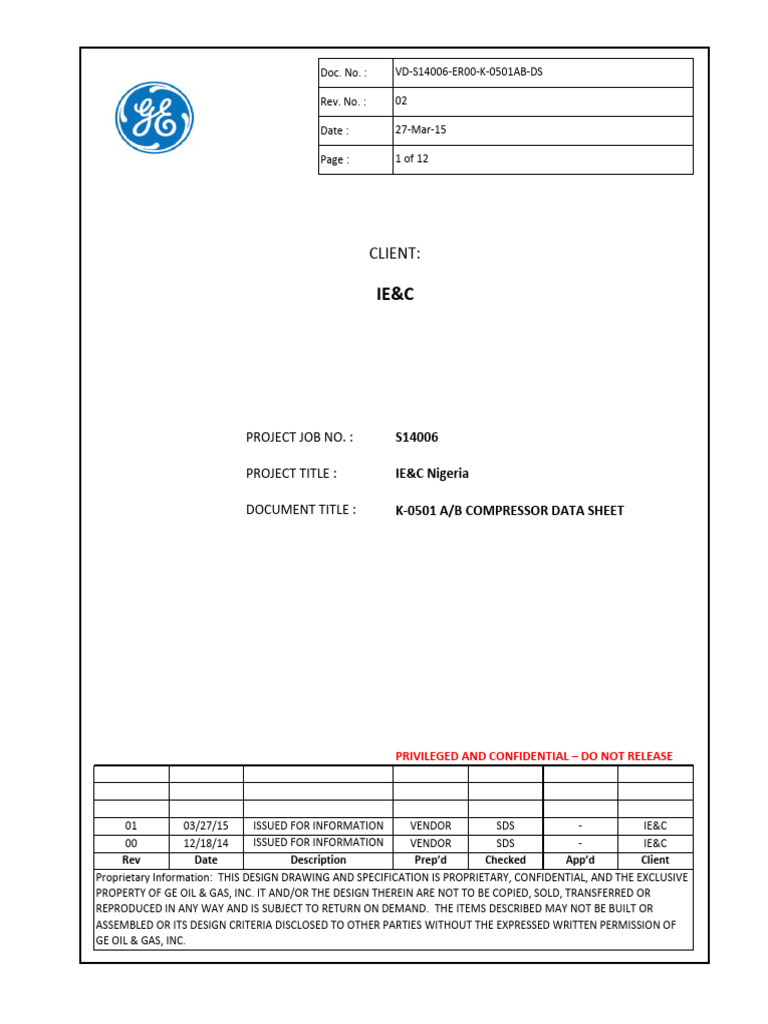 GE Oil & Gas Compressor Data Sheet | PDF | Mechanical Engineering | Gases