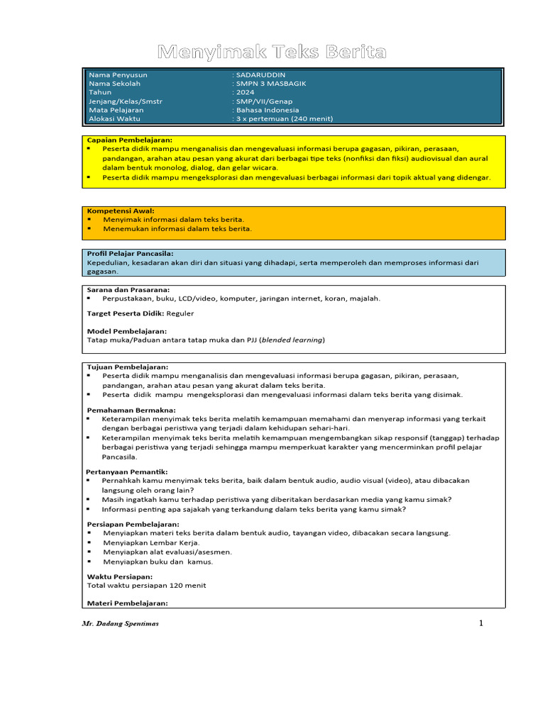 Modul Ajar Bab 5 Teks Berita. | PDF | Karier & Perkembangan