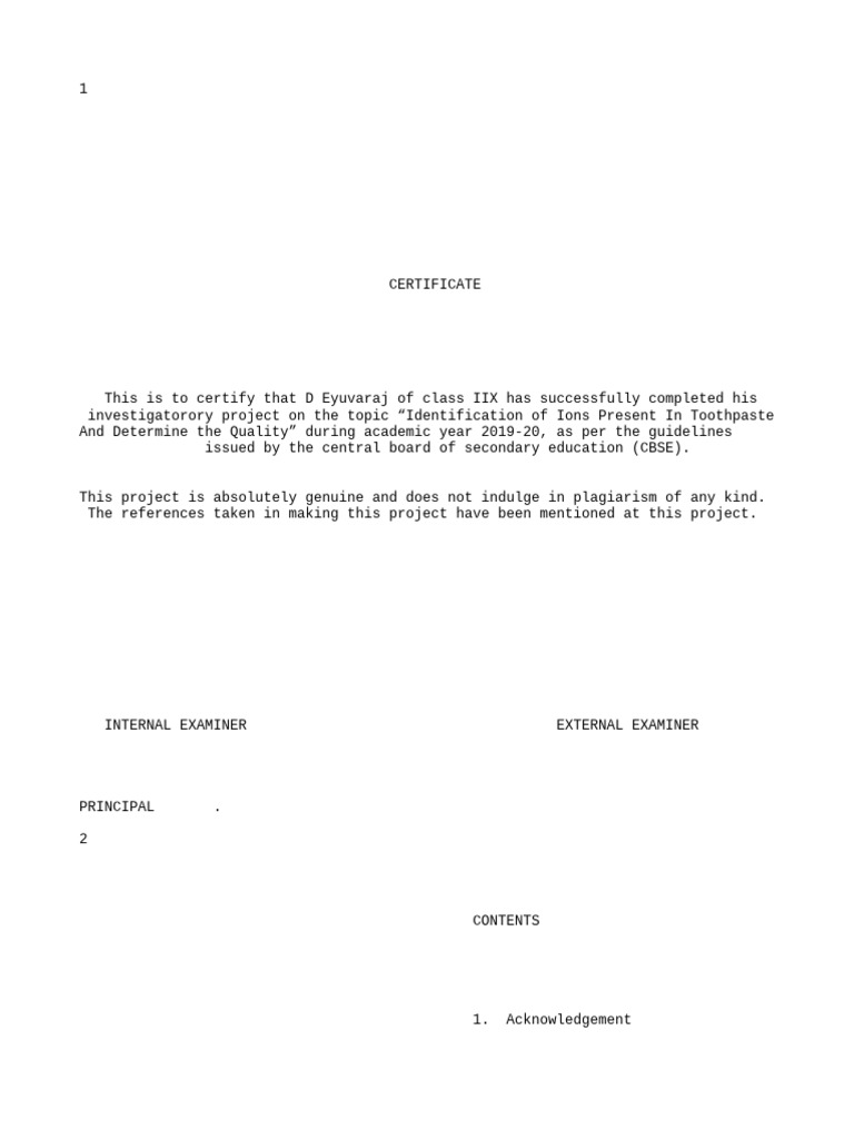 Chemistry Investigatory Project XII On Toothpaste Analysis | PDF ...