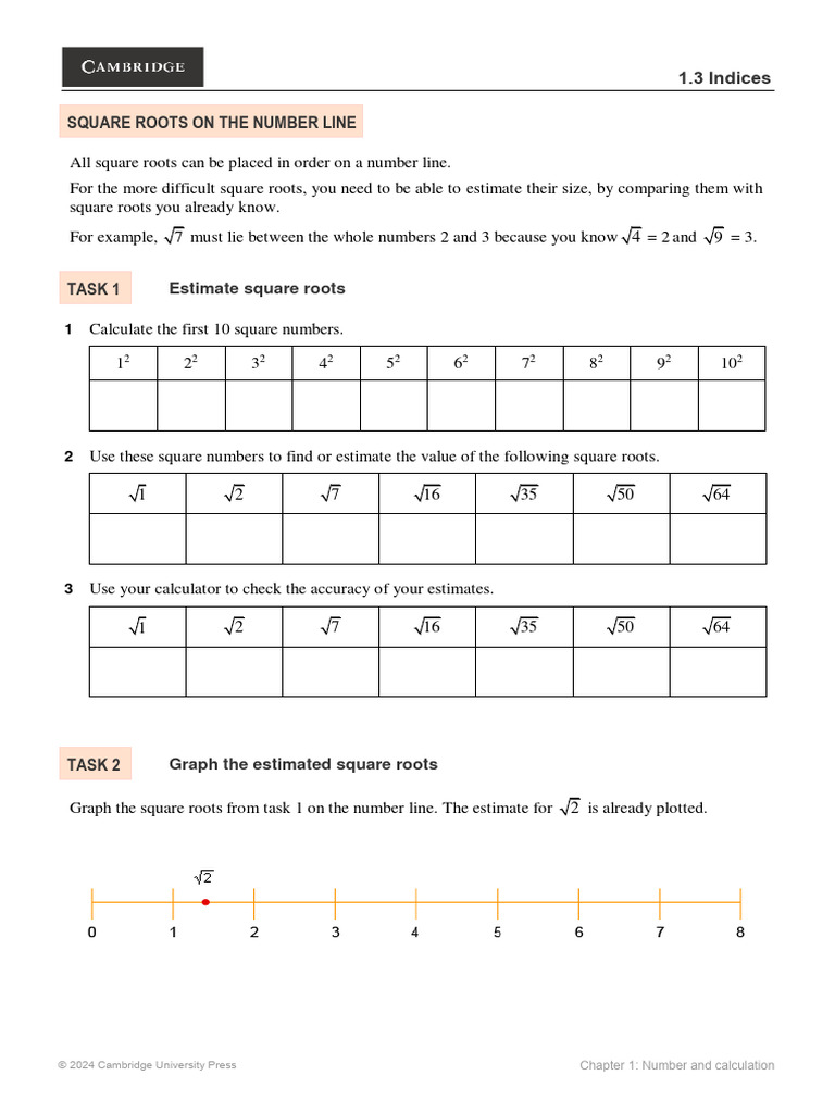 Estimating Square Roots on a Number Line | PDF