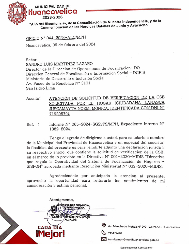 OFICIO N°044-2024-ALC-MPH | PDF