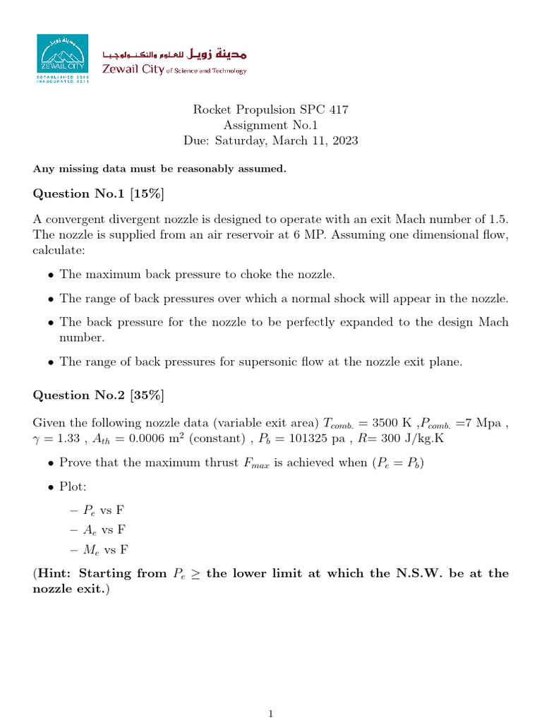 Assignment No.1 | PDF | Nozzle | Energy Technology