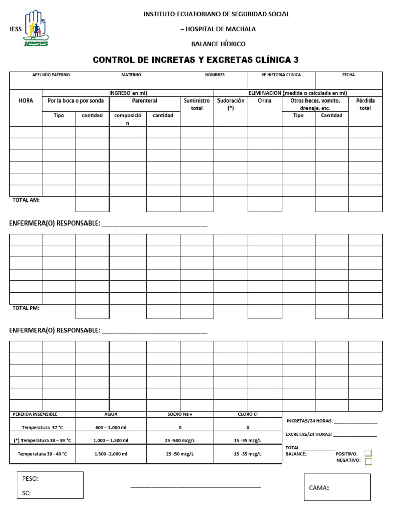 Control de Ingesta y Excreta Pediatria | PDF | Sodio