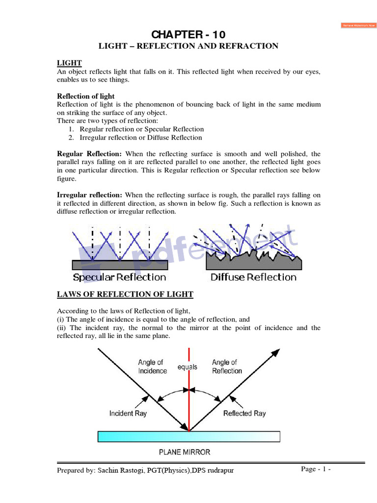 Physics Class X Reference Study Material Pages Deleted | PDF | Reflection (Physics) | Refraction