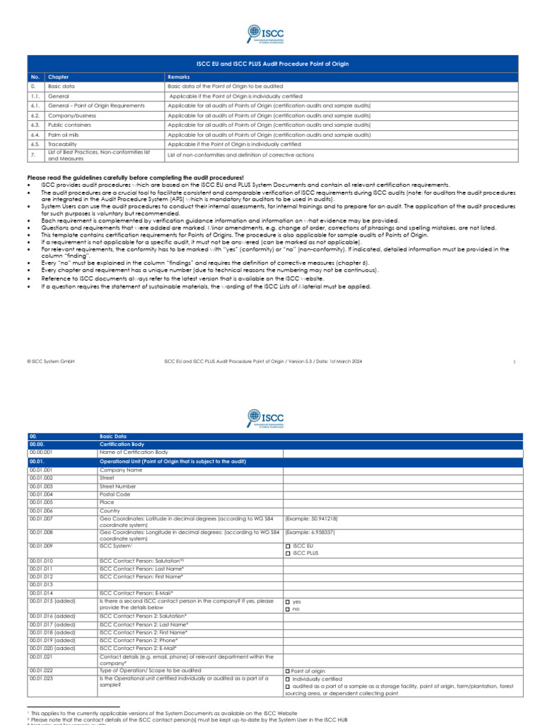 ISCC EU PLUS Procedure Point-of-Origin v5.3 March2024 | PDF | Audit ...