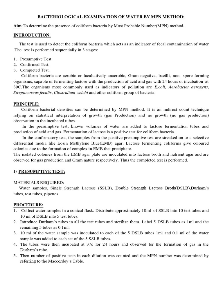 MPN Test | Download Free PDF | Microbiology | Biology