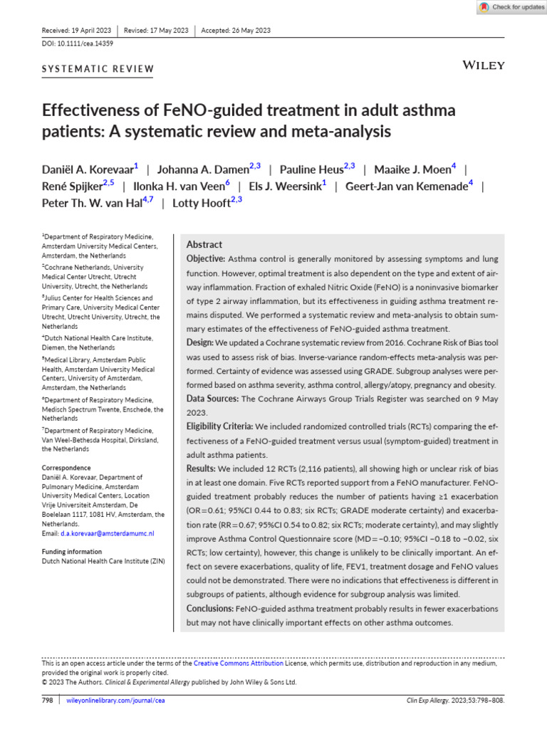 Effectiveness of FeNO Guided Treatment in Adult Asthma Patients A ... Effectiveness of FeNO Guided Treatment in Adult Asthma Patients A ...