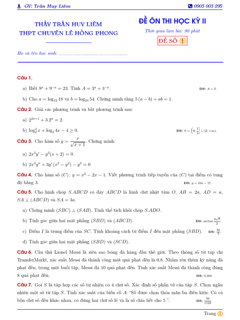De Thi HK2 Lop 11 | PDF