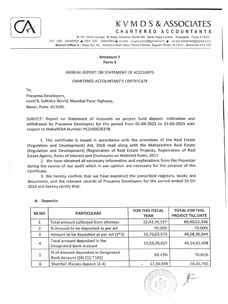 1 Annual Audit Report of Statutory CA (Form 5) (FY 2022-23) | PDF