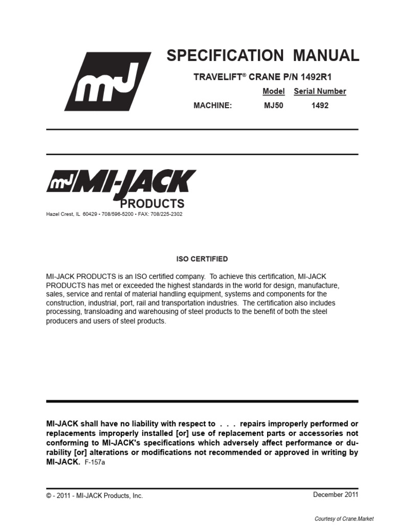 Mi Jack Gantry Cranes Spec 93bf0c | PDF | Engines | Crane (Machine)
