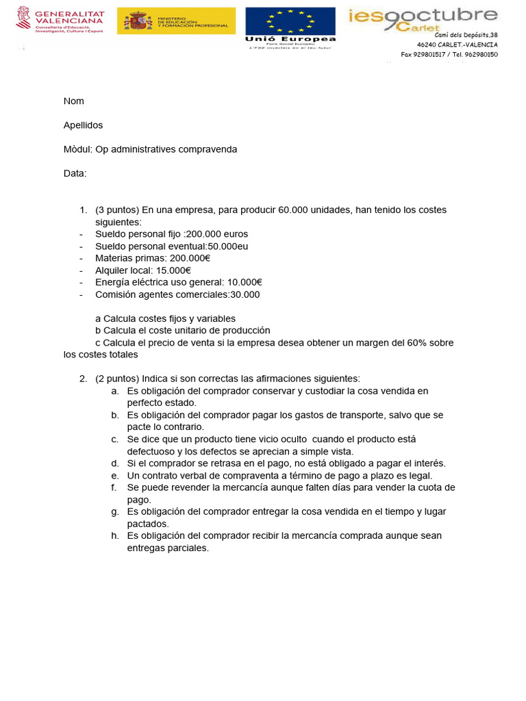 Examen Ud1-2 (Opcio B) | PDF | Precios | Al por menor