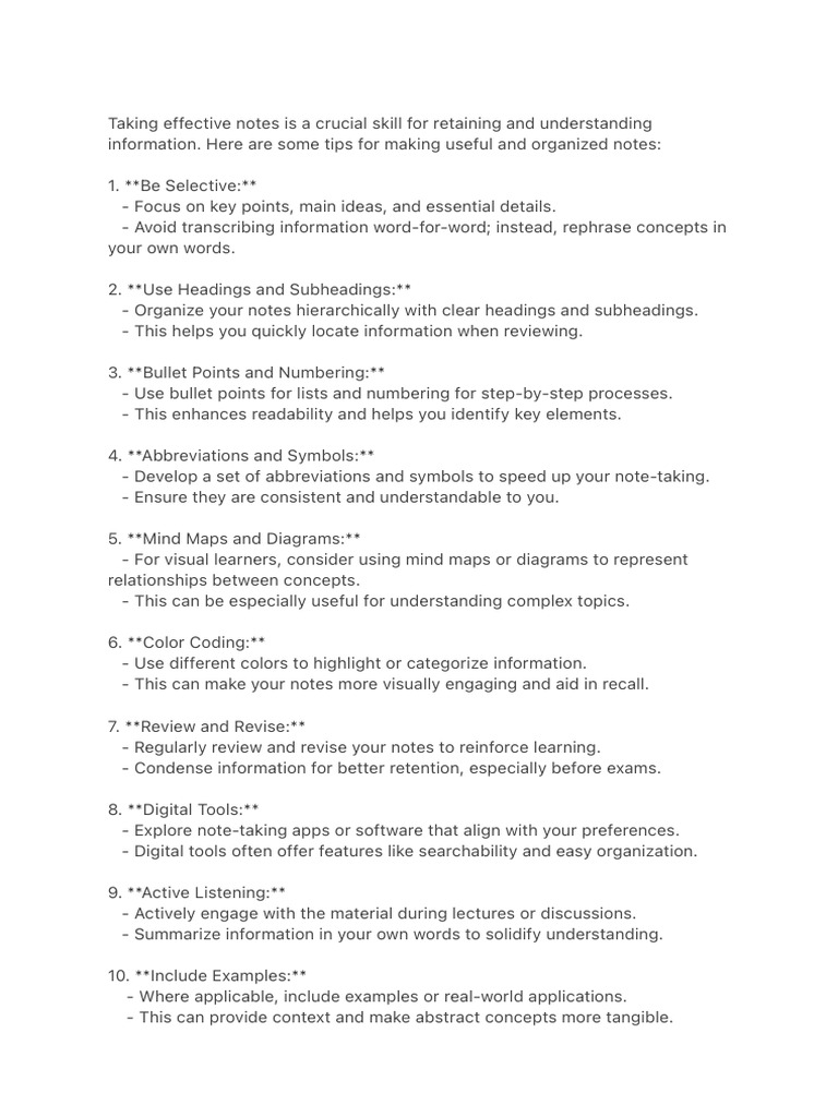 Taking effective notes is a crucial skill for retaining and ...