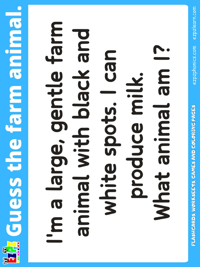 Farm Animals Guessing Game Read The Clues and Then Guess The Animal ...