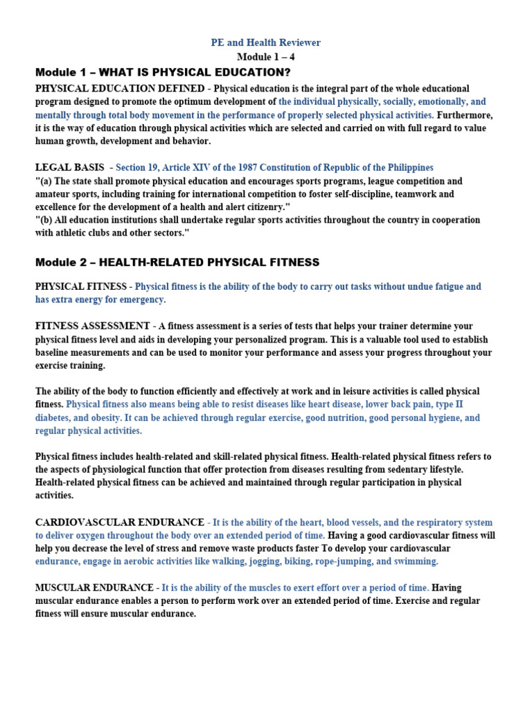 PE and Health Reviewer | PDF | Physical Fitness | Flexibility (Anatomy)
