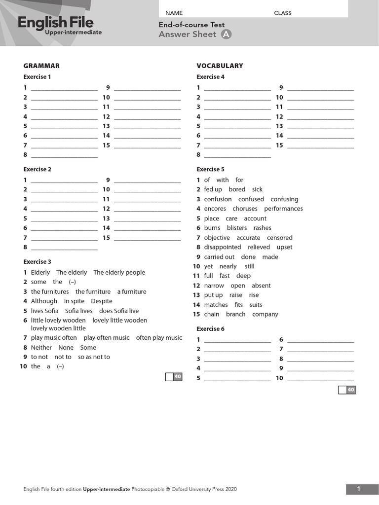 EF4e Uppint Endtest A Answer Sheet | PDF | Loch Ness Monster