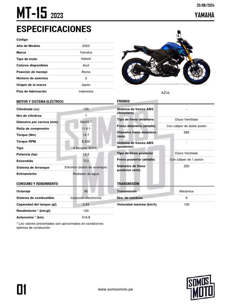 MT 15 2023 - Yamaha - Azul 20 06 2024 | PDF | Motocicleta | Vehículo de ...