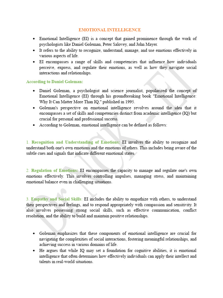 EMOTIONAL INTELLIGENCE | Download Free PDF | Emotions | Emotional Intelligence