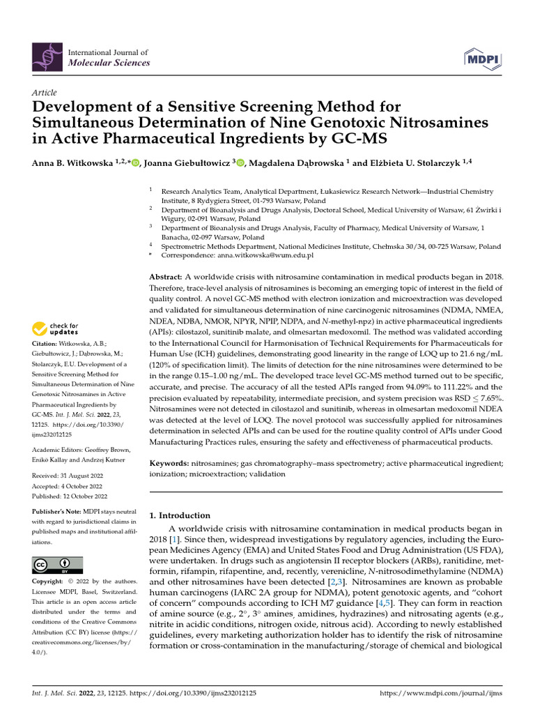 Development of A Sensitive Screening Method For Simultaneous Determination of Nine Genotoxic ...
