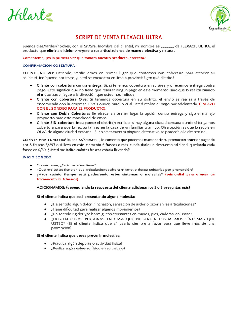 SCRIPT DE VENTA FLEXACIL ULTRA Marzo 2024 | PDF | Articulación | Hueso
