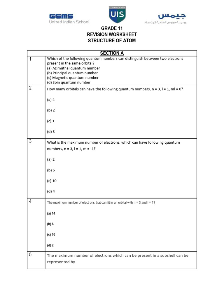 Unit 2 Structure of Atom Hy Worksheet | PDF | Atomic Orbital | Electron