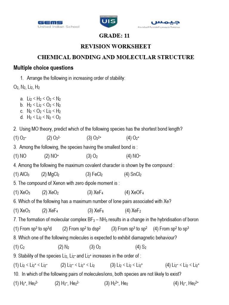 Unit 4 Bonding Hy Worksheet | PDF | Molecular Physics | Materials Science