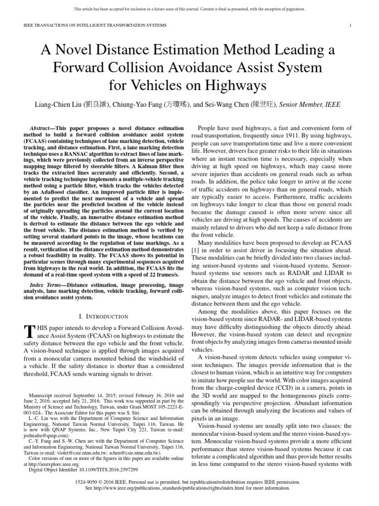 A Novel Distance Estimation Method Leading A Forward Collision A | PDF | Kalman Filter