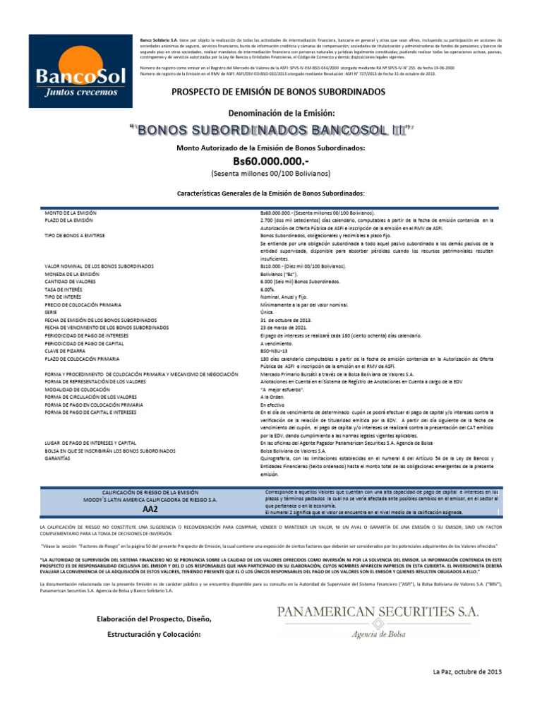 01 Prospecto Subordinados BSOL II | PDF | Bolsa | Bancos