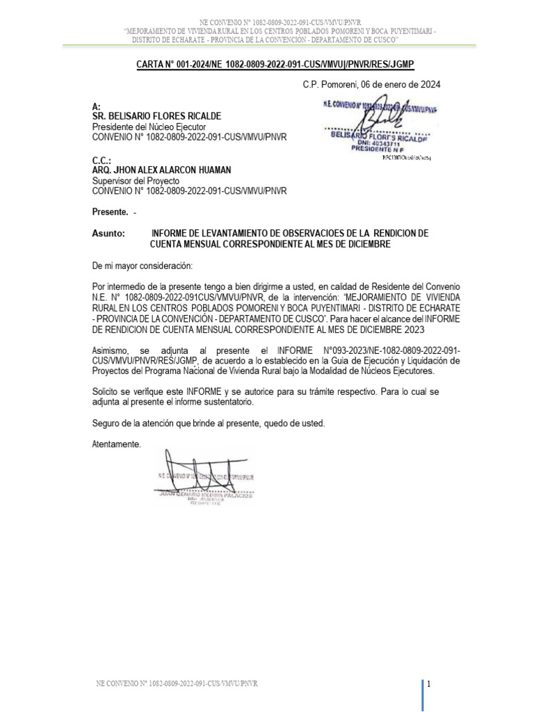 Carta Res Lev Obs Diciembre | PDF