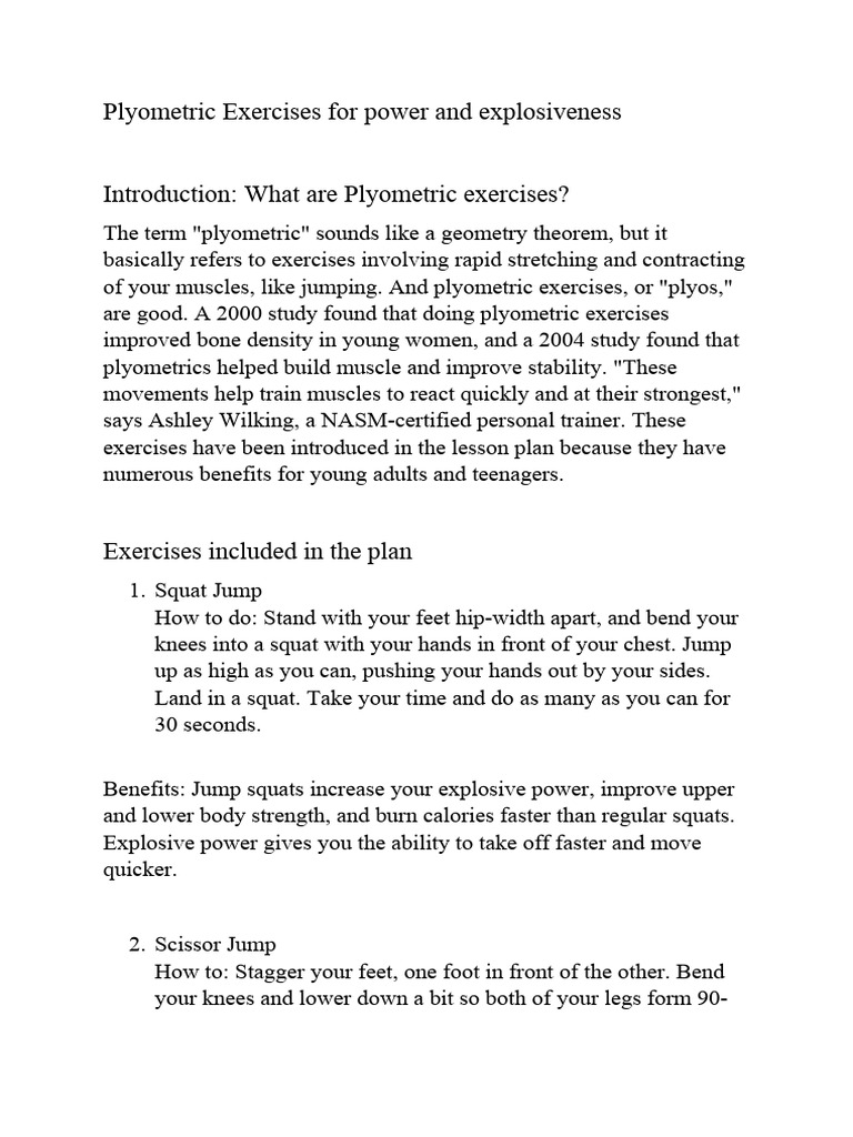 Plyometric Exercises For Power and Explosiveness | PDF ...