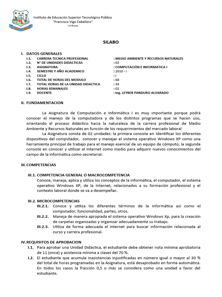 Silabo de Informatica I-Ma | PDF | Informática | Internet