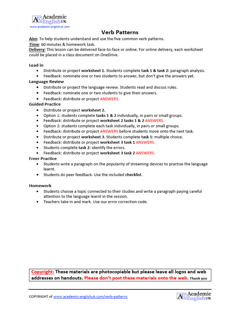 Verb-Patterns-Worksheet-AEUK | PDF | Clause | Brand