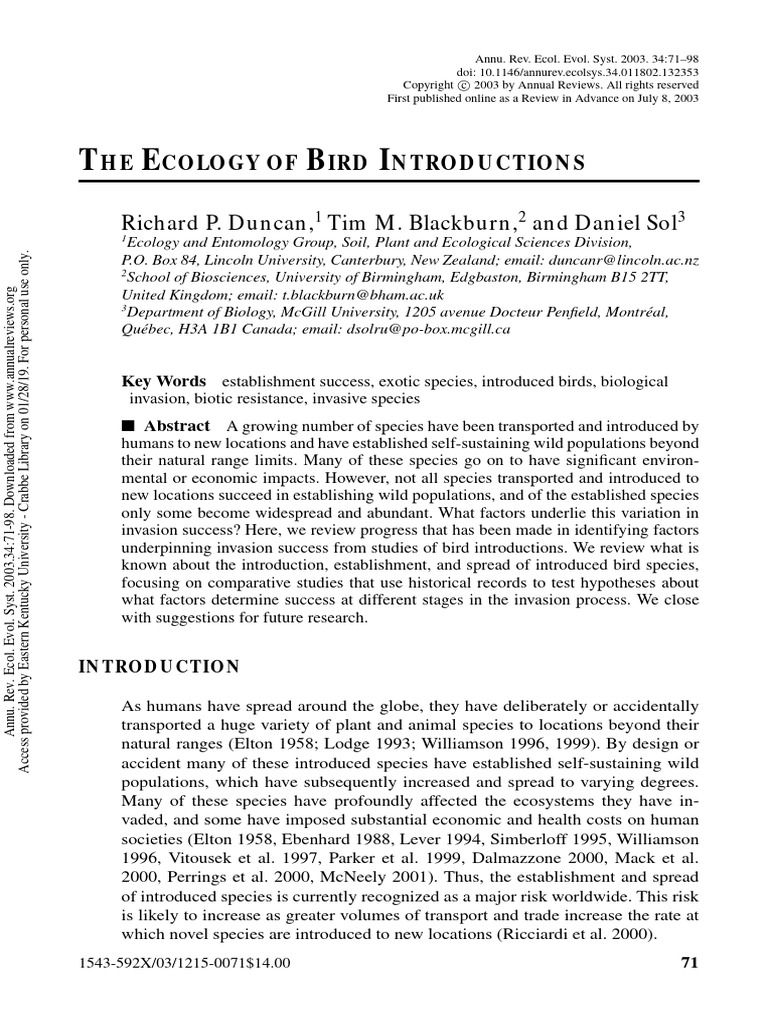 Ecology of Bird Introduction | PDF | Introduced Species | Species