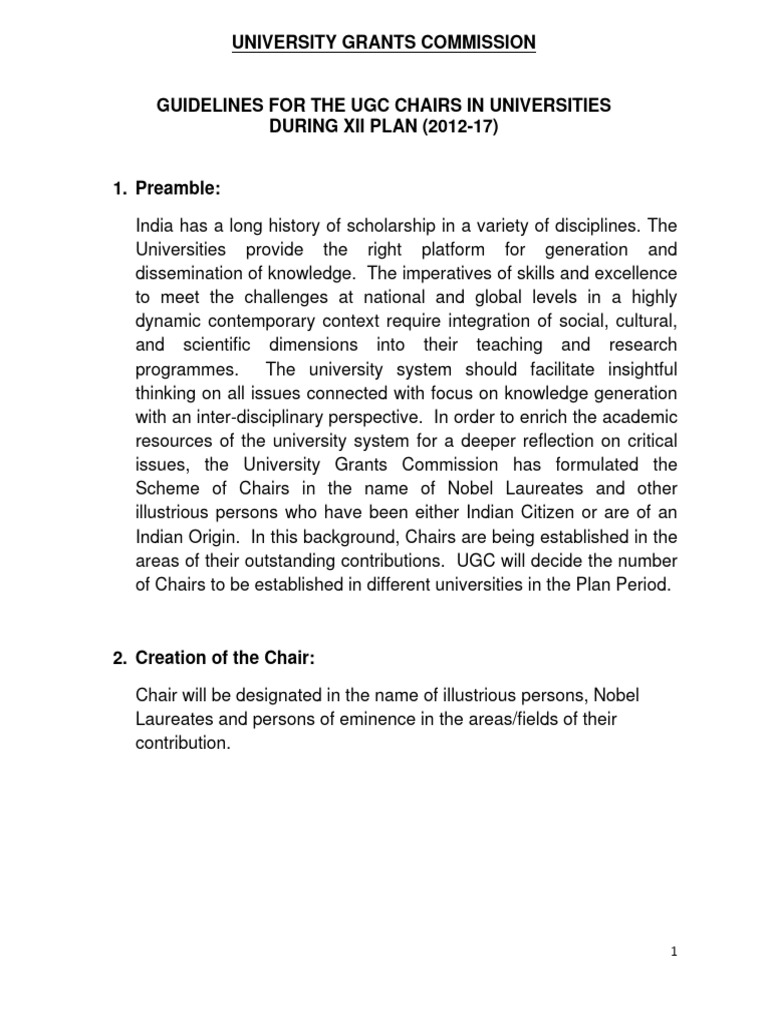 UGC Guidelines on Chair(2012-17) | PDF | University | Indian ...