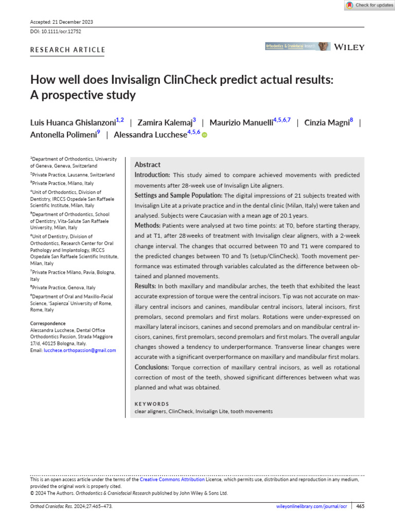 2024 - RL - Ghislanzoni - How Well Does Invisalign ClinCheck Predict ...