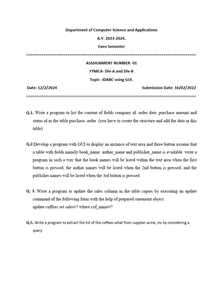 Assignment JDBC | PDF | Information Technology Management | Data ... Assignment JDBC | PDF | Information Technology Management | Data ...