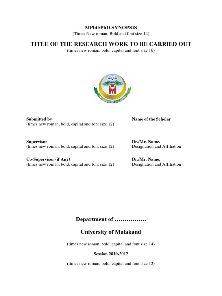 University of Malakand Mphil PHD Synopsis Formate | PDF | Thesis | Written Communication