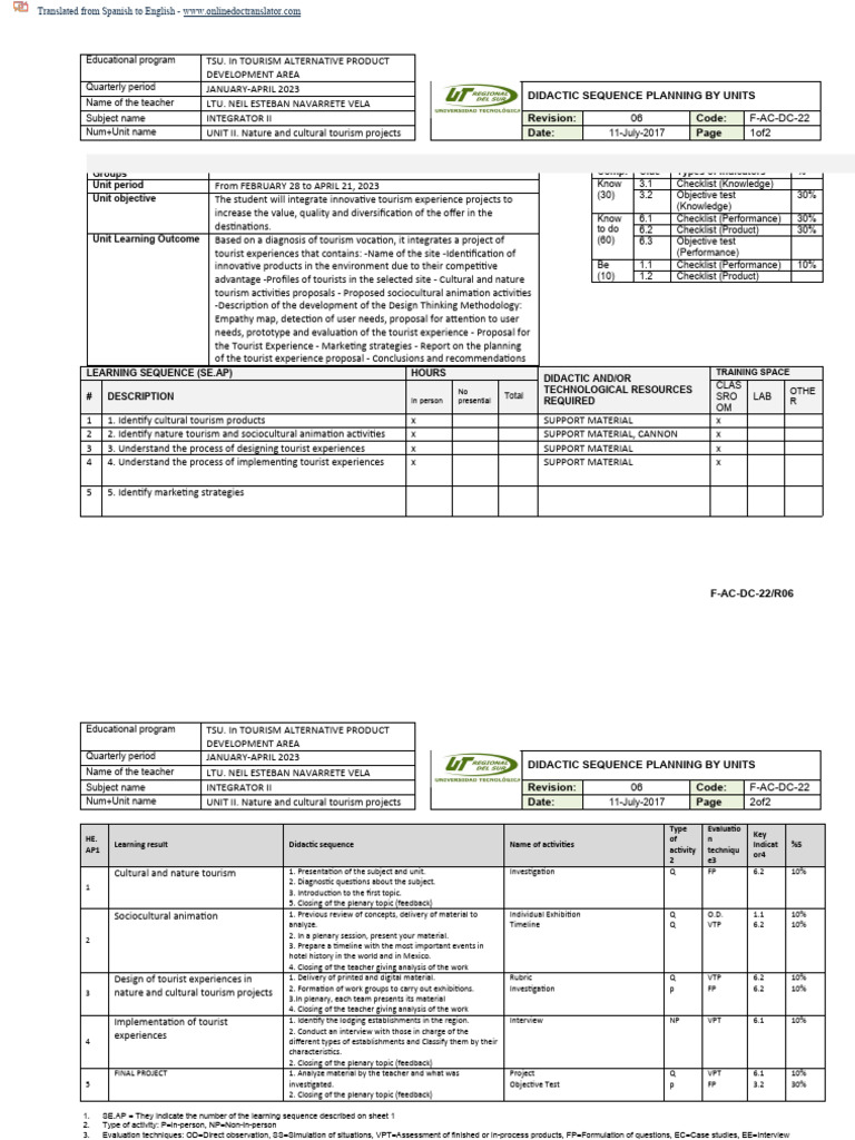 Tourism Project Development Guide | PDF | Cognition | Learning