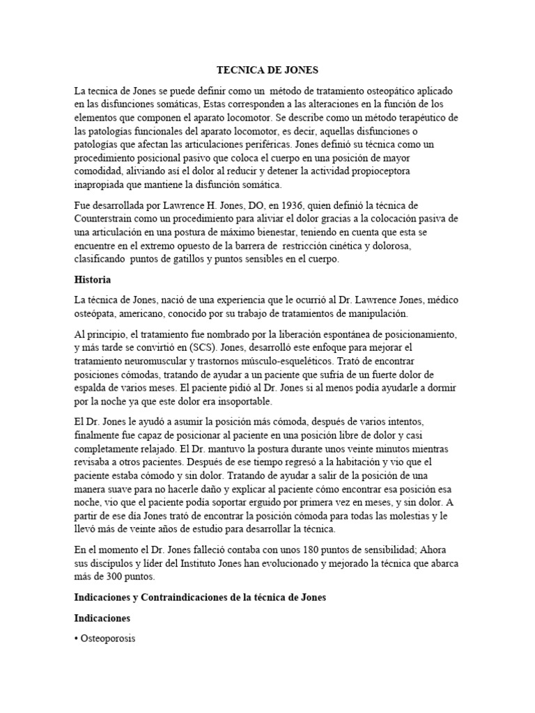 TECNICA DE JONES | Descargar gratis PDF | Dolor | Enfermedades y ...