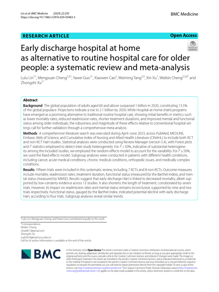 Early Discharge Hospital at Home As Alternative To Routine Hospital ...
